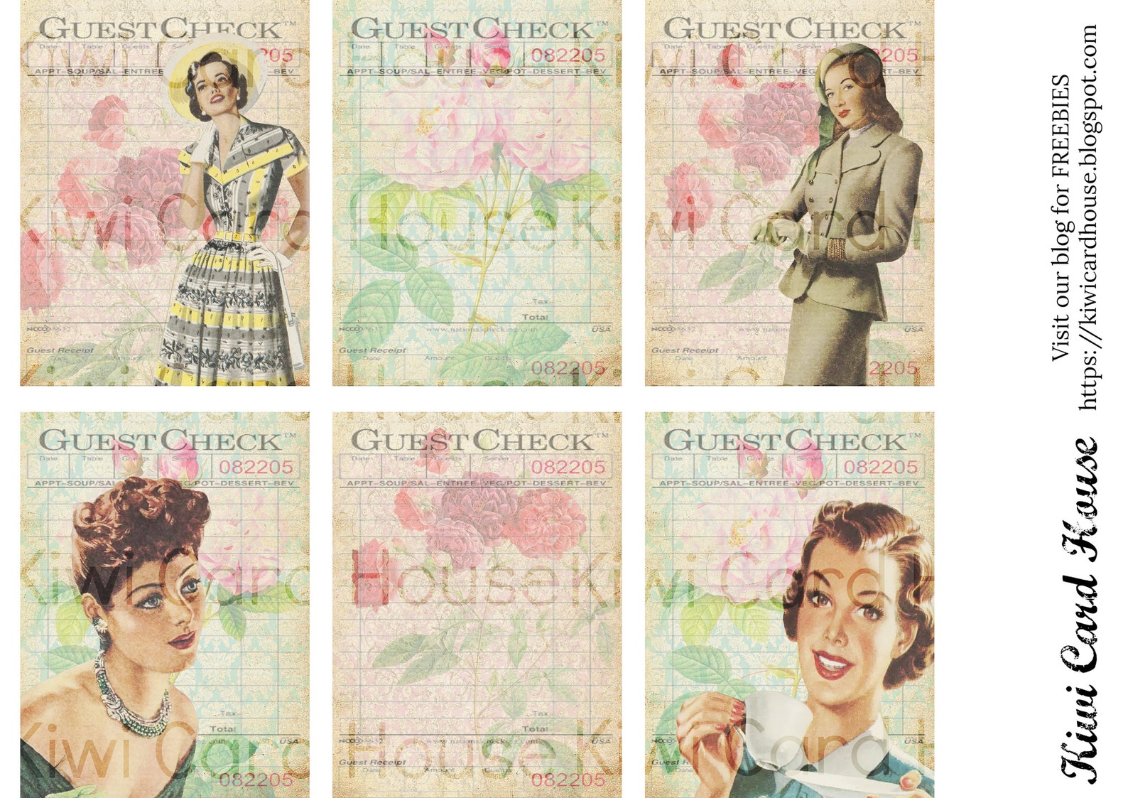 Retro Ladies Guest Check Collage Sheet, Printable, - Etsy