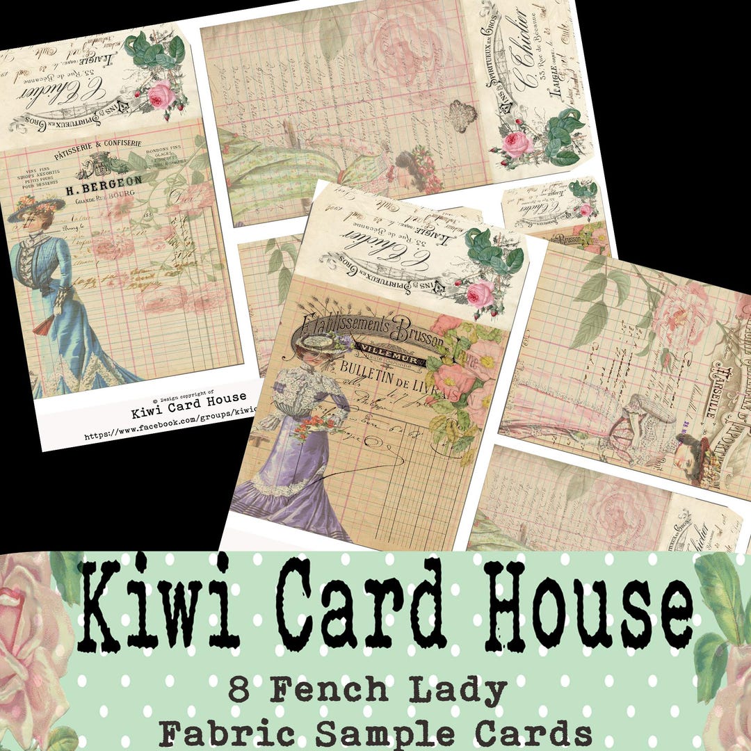 French Lady Fabric Sample Cards, Junk Journal Ephemera Collage Sheet ...
