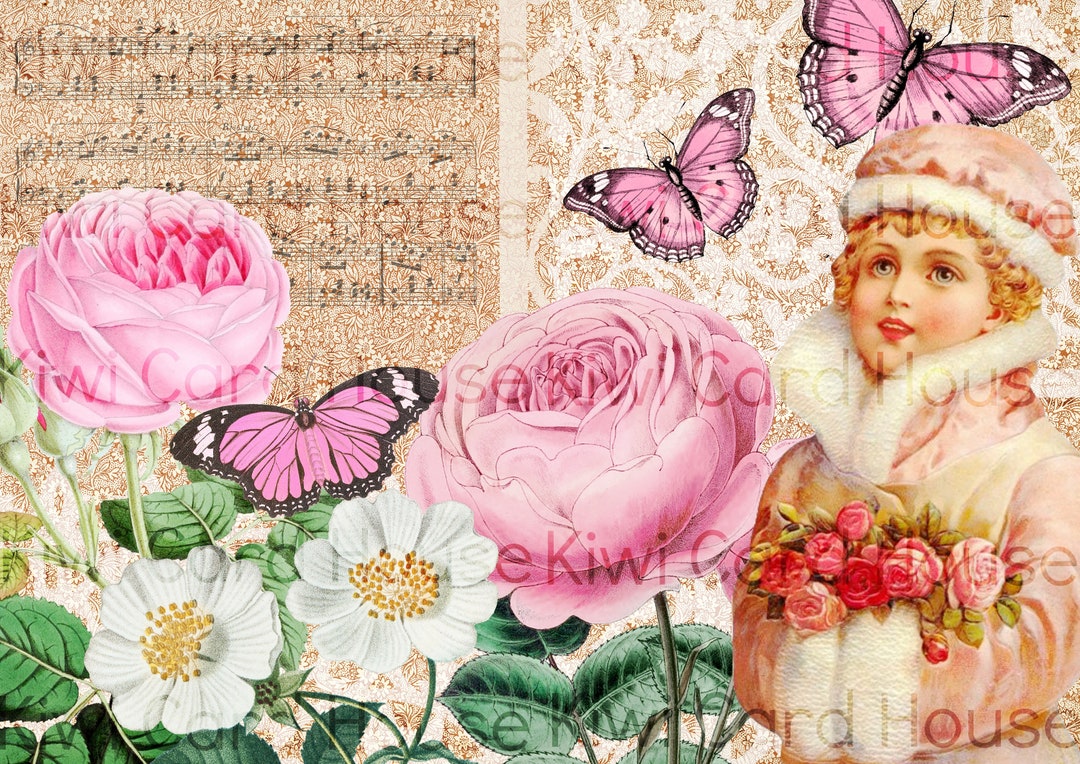 Pretty & Pink, A4 Collage Sheet, Printable, Digital Download, Junk ...