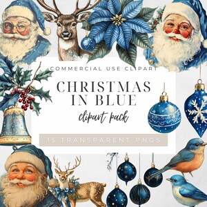 Christmas in Blue, Christmas Clip Art, Commercial Use, Graphics, Santa ...
