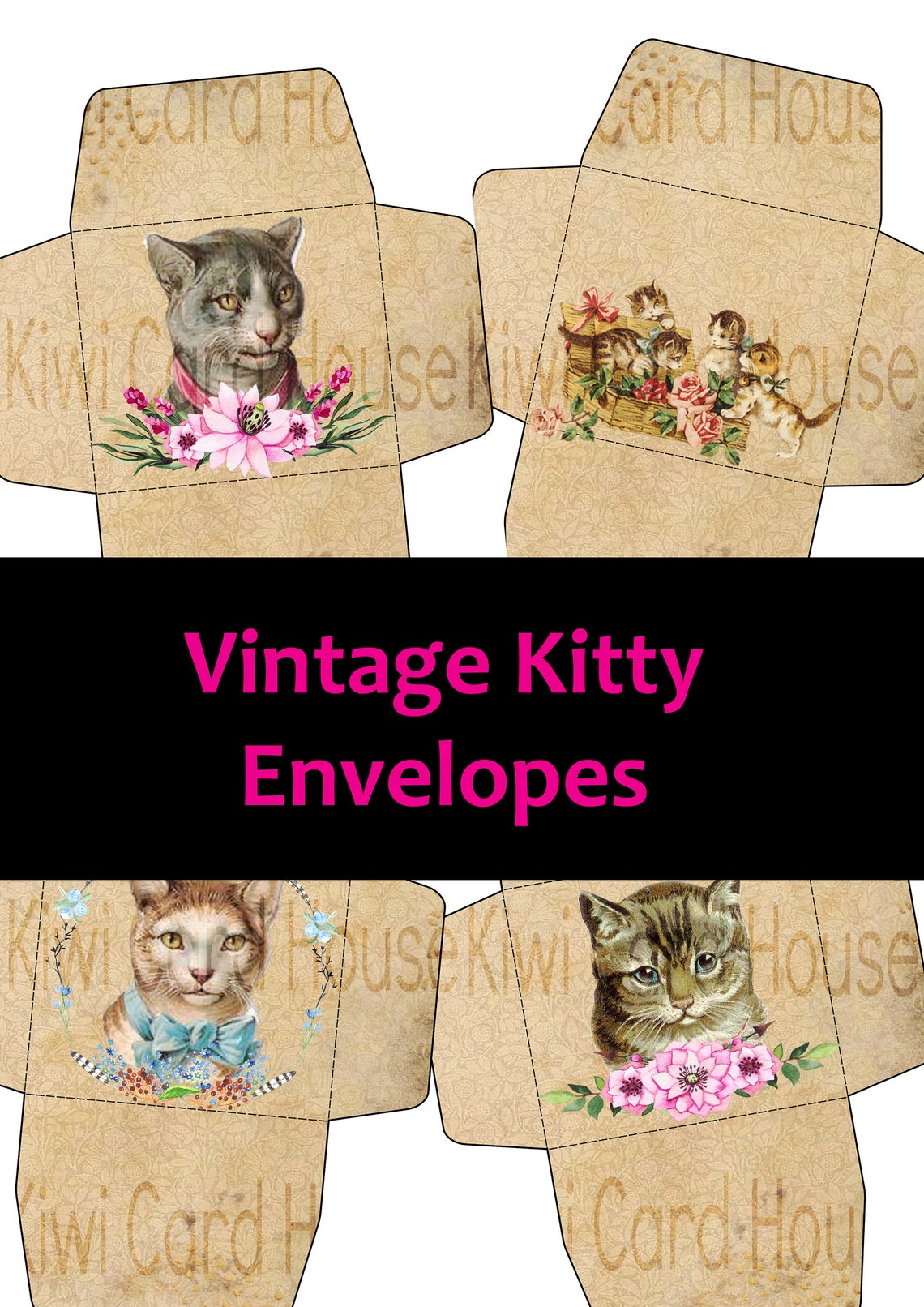 Printable Vintage Kitty Cat Envelopes Digital Download Junk Etsy