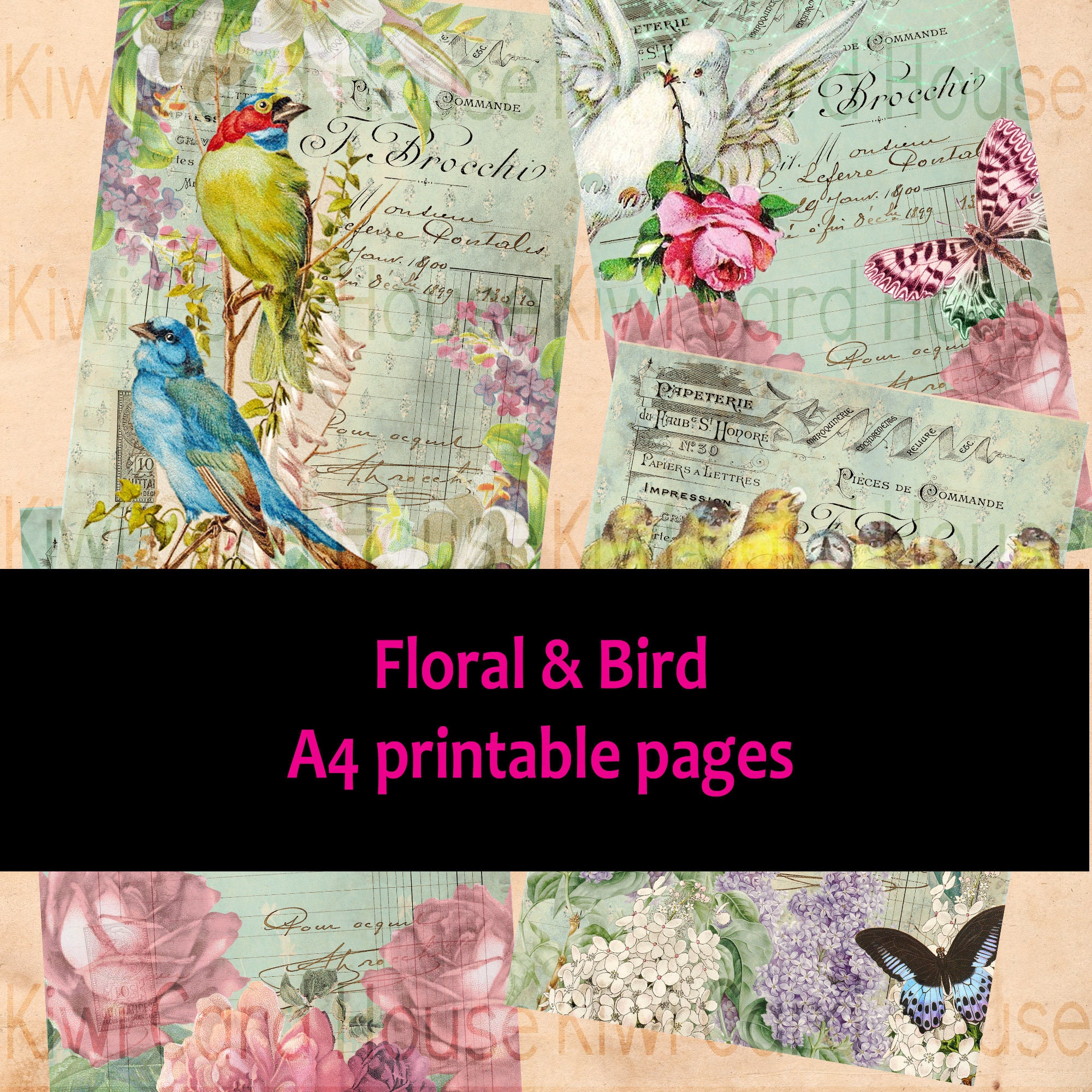 Floral & Bird A4 Printable Pages, Digital Download - Etsy