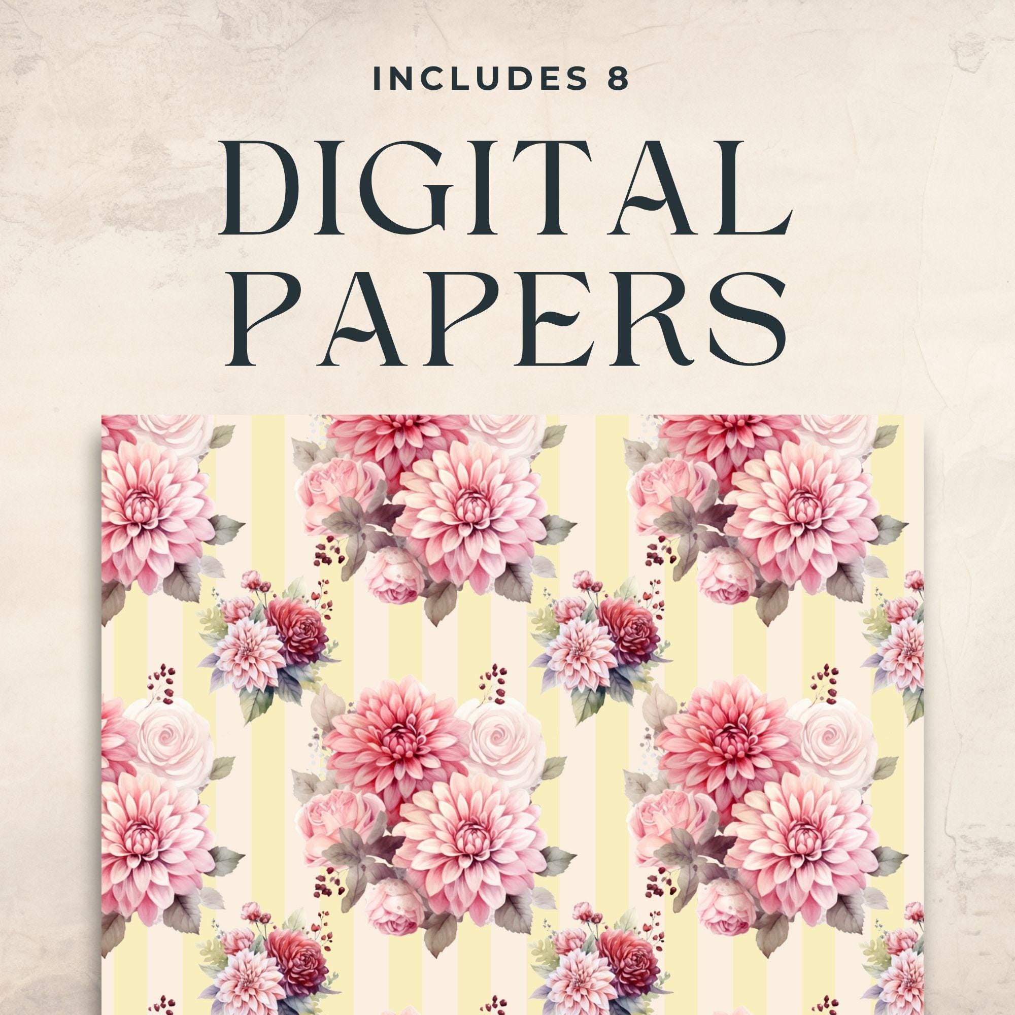 Dahlia Delight, Printable Paper, Digital Paper, Junk Journal ...
