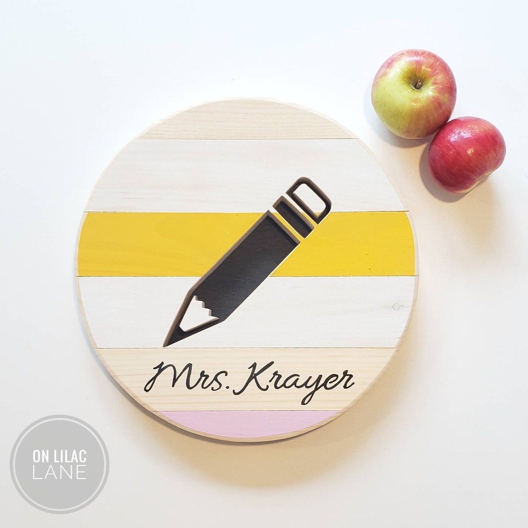 Pencil Teacher Classroom Sign/ Personalized Teacher Gift/ Elementary ...