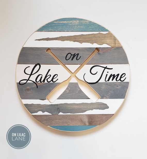 On Lake Time Sign With Oar Cut Out Lake House Decor Nautical - Etsy