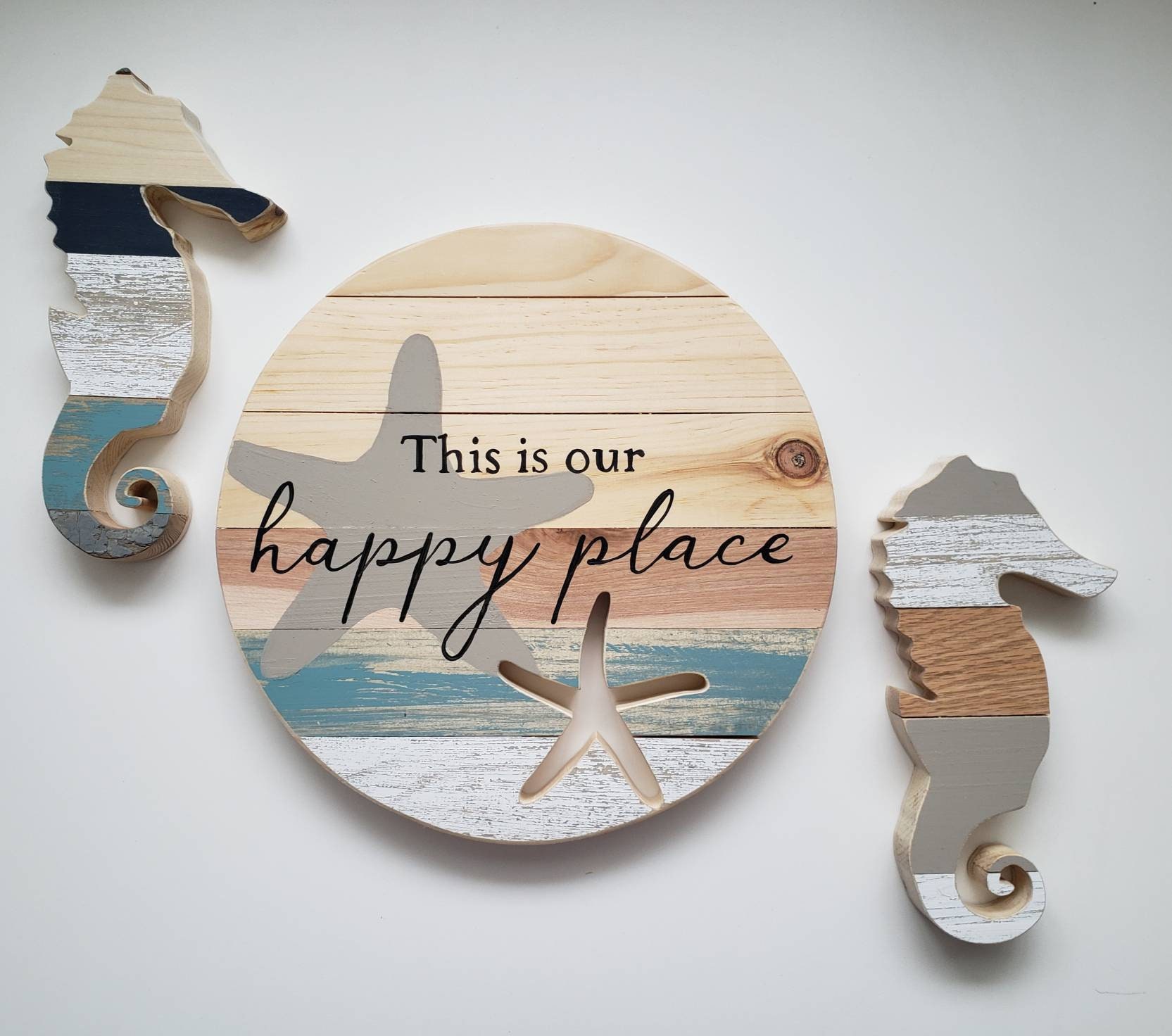 This is Our Happy Place Sign Starfish Wooden Round Beach | Etsy