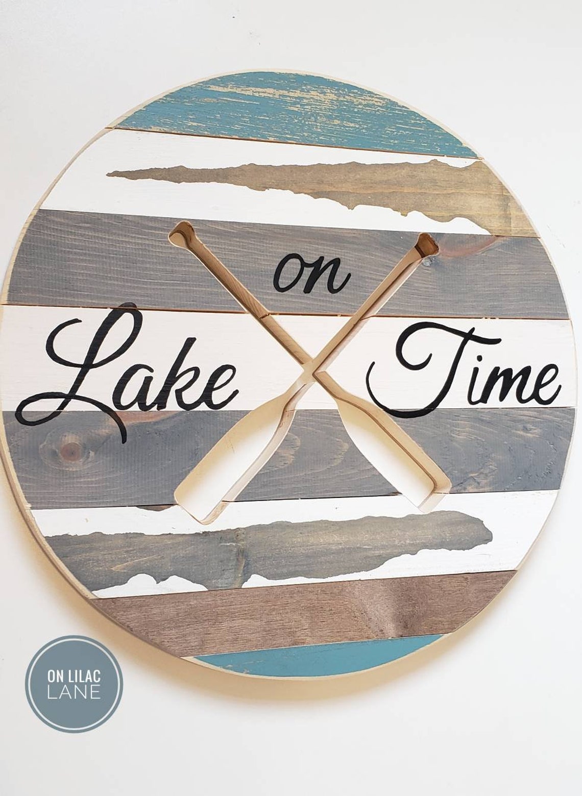 On Lake Time Sign With Oar Cut Out, Lake House Decor, Nautical Cottage ...