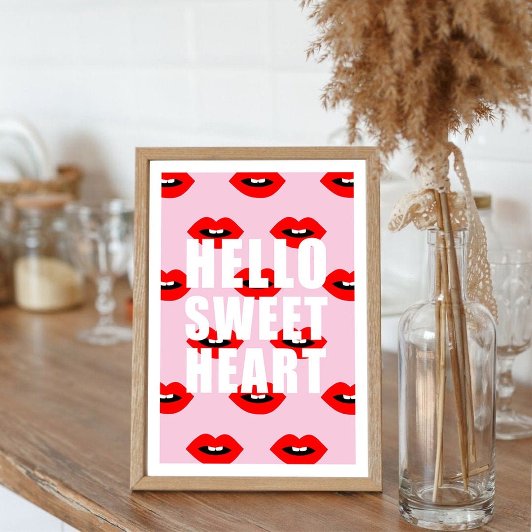 Art Print Hello Sweet Heart Lips Illustration Red Lips - Etsy