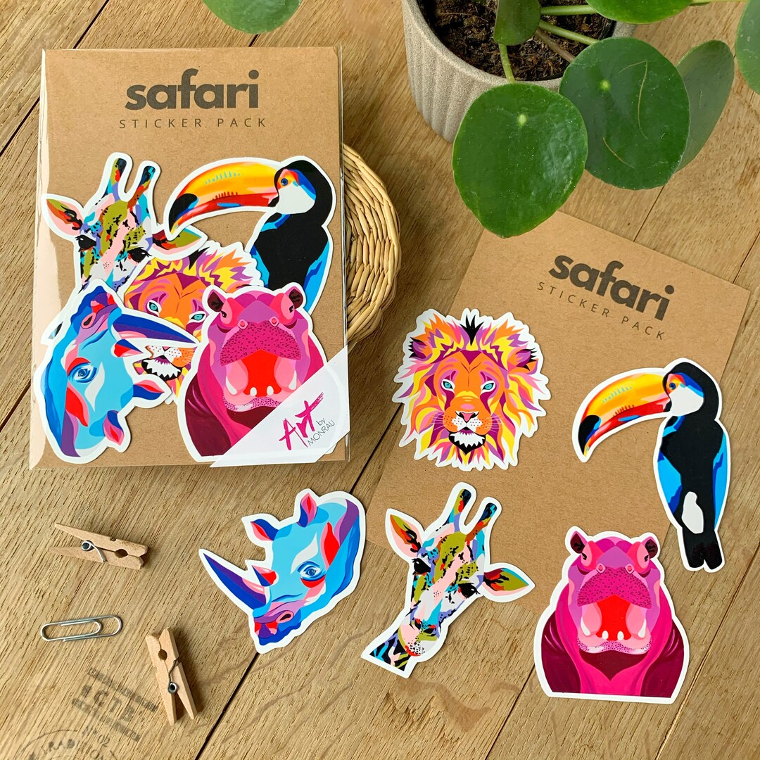 Safari - paquete de pegatinas - juego de 5 pegatinas de animales ...