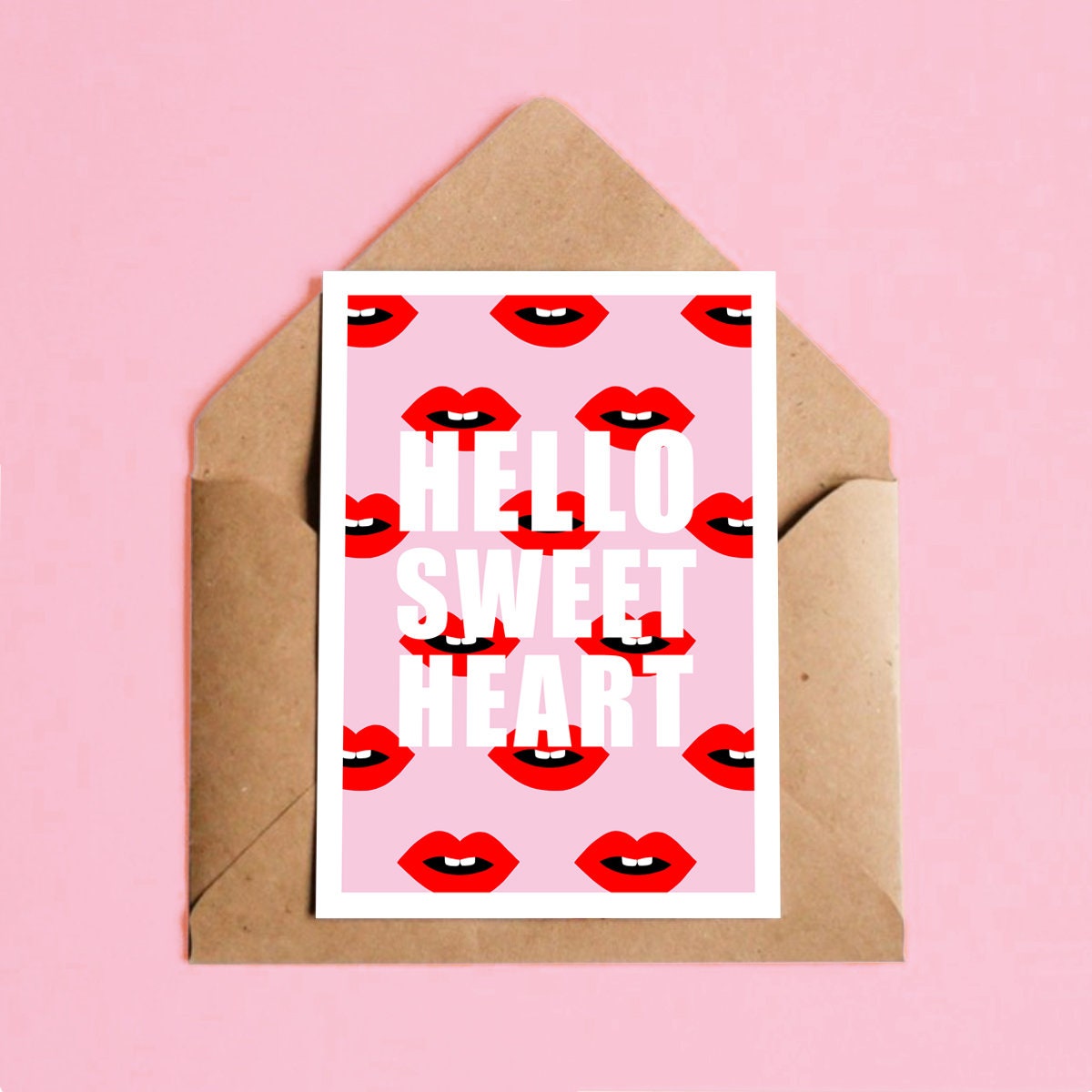 A6 Mini Print Hello Sweet Heart Lips Illustration Red Lips Mouth ...