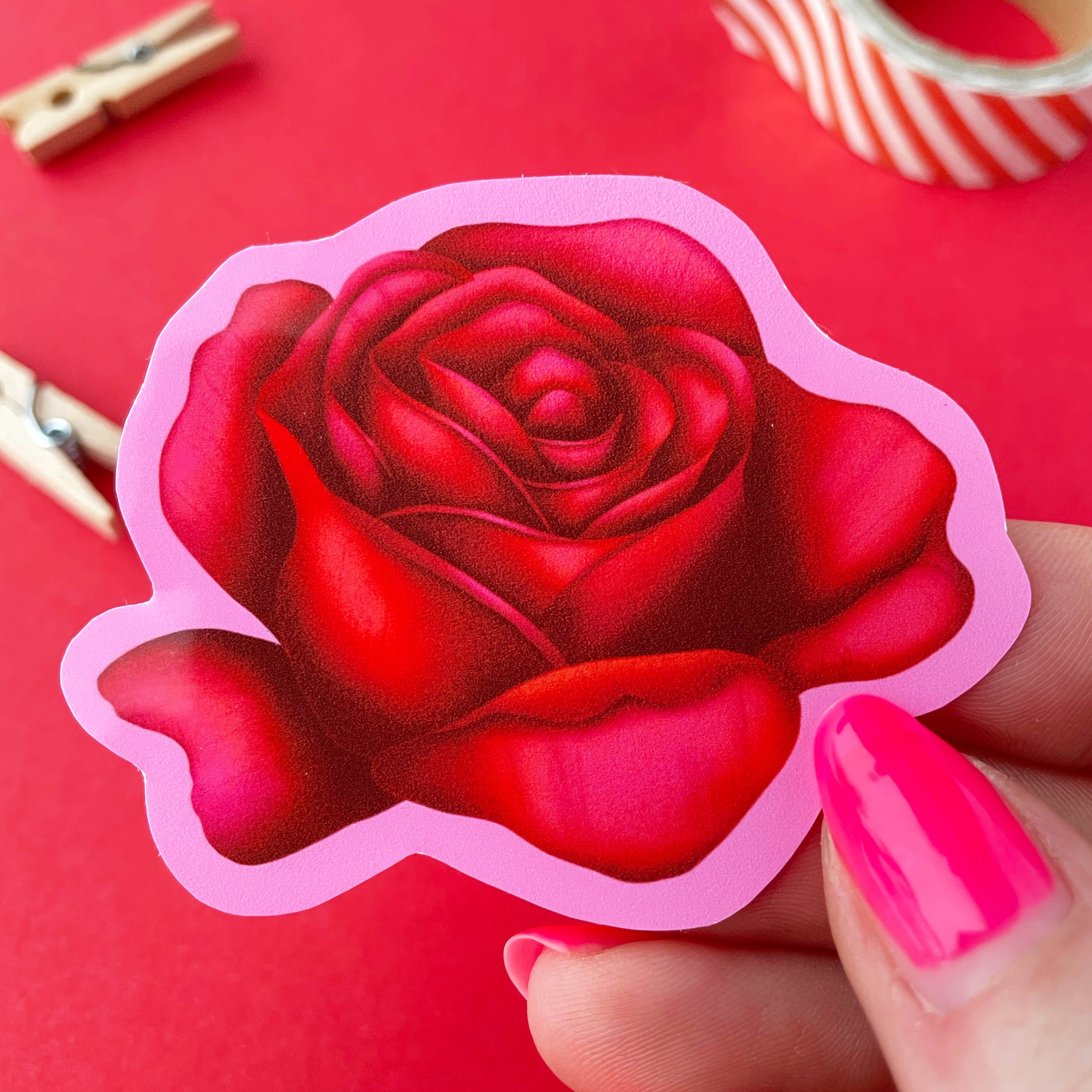 Red rose - sticker - vinyl sticker - flower sticker - rose illustration ...