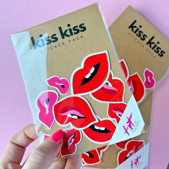 Lips Sticker Pack Kiss Kiss Lips Sticker Red Lips Pink | Etsy