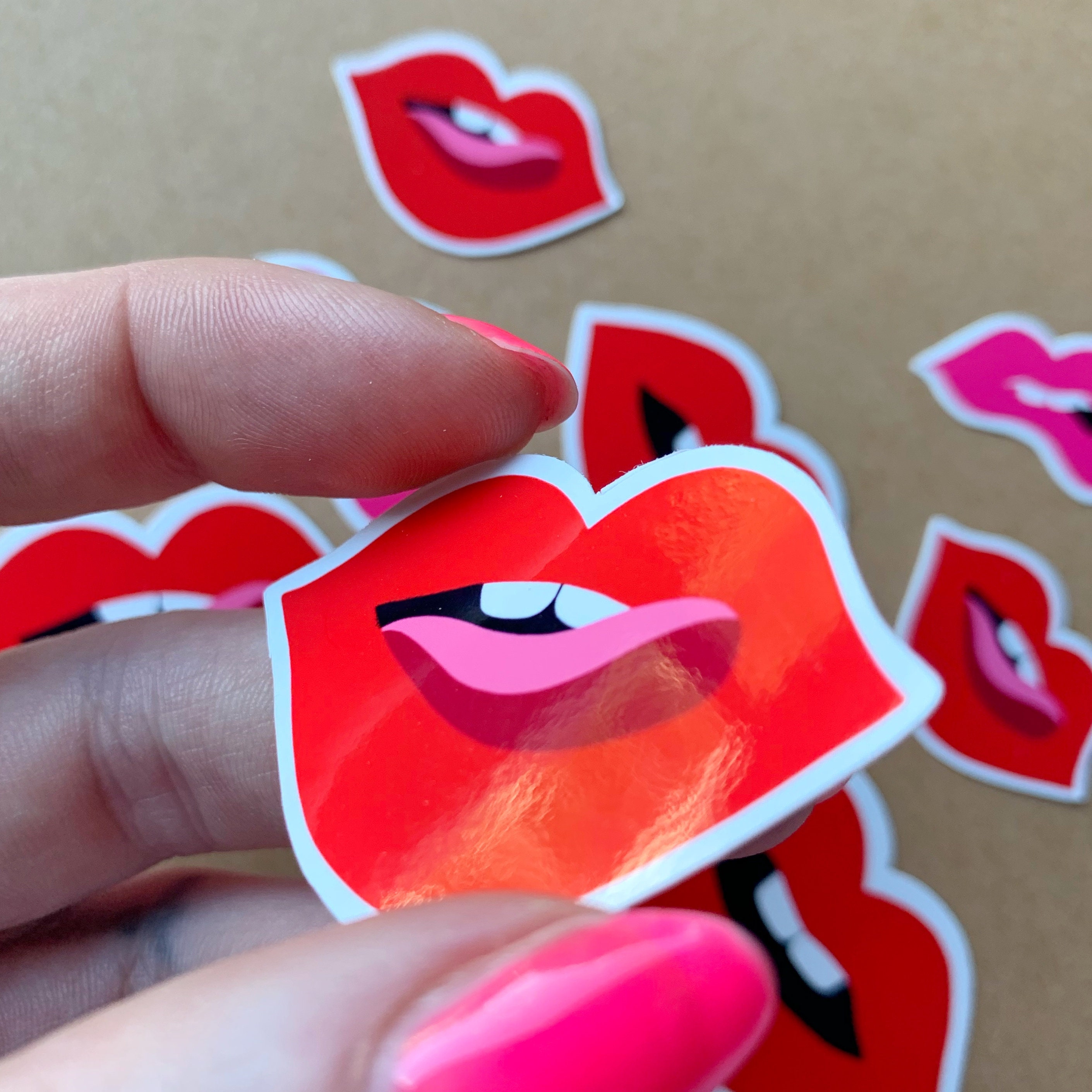 Lips Sticker Pack Kiss Kiss Lips Sticker Red Lips Pink | Etsy