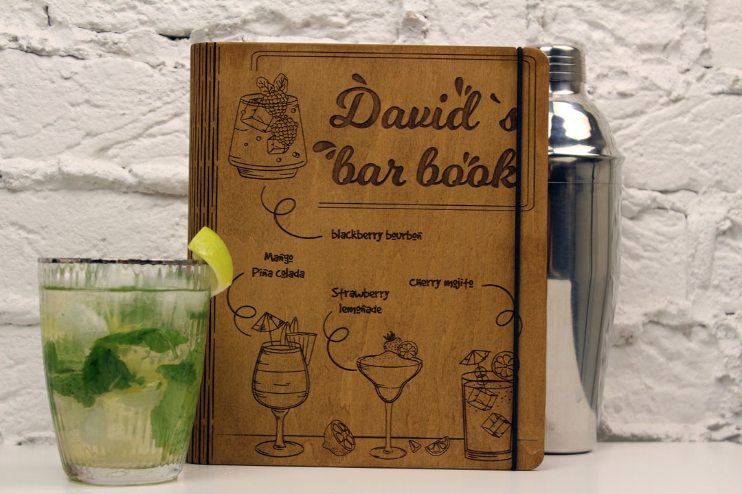 Custom Cocktail Recipe Book-wooden Bar Book-hardcover Recipe Book Binder-bartender Gift-blank ...