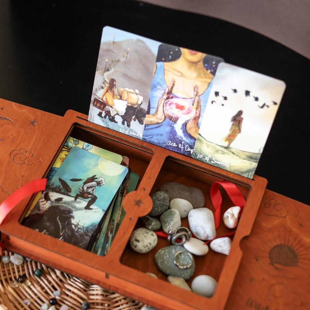 Double Tarot Card Box–wooden Storage Box With 2 Compartments–oracle ...