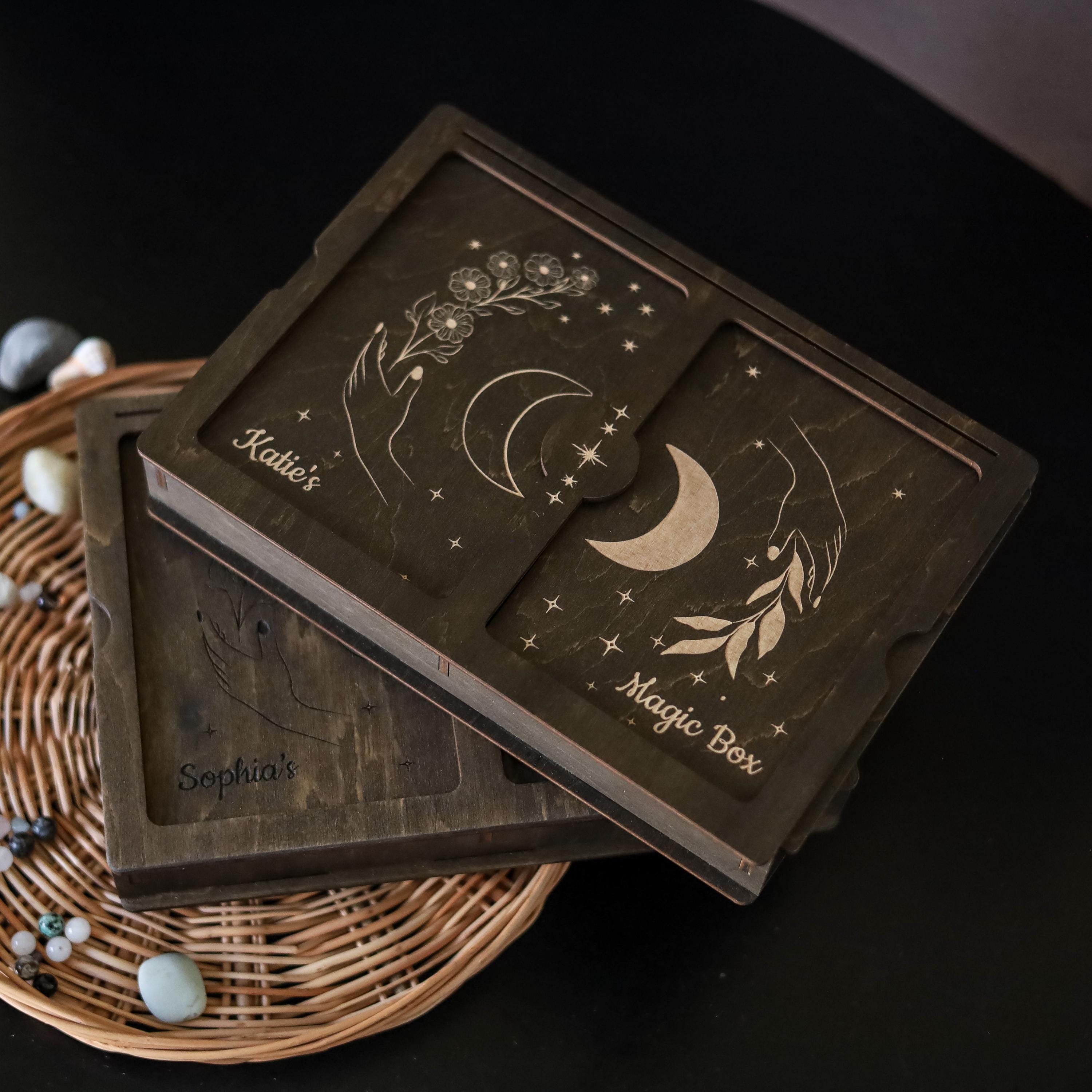 Engraved Tarot Card Box With 2 Compartments Personalized –wooden Oracle ...