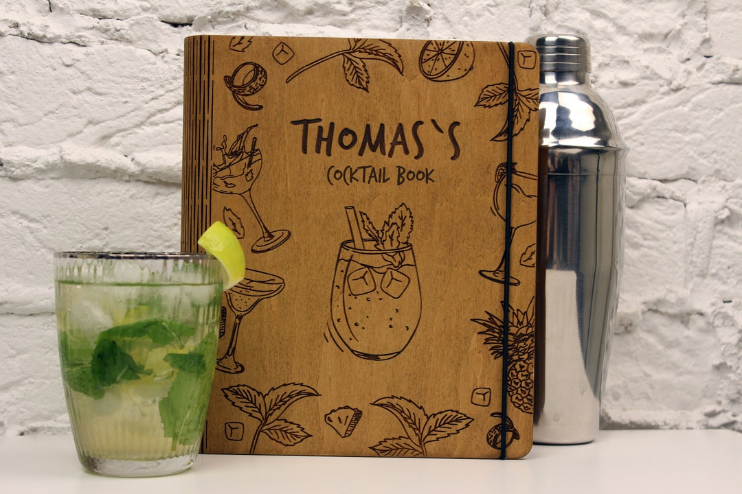 Cocktail Recipe Book Custom-wooden Bar Book-hardcover Recipe Book ...