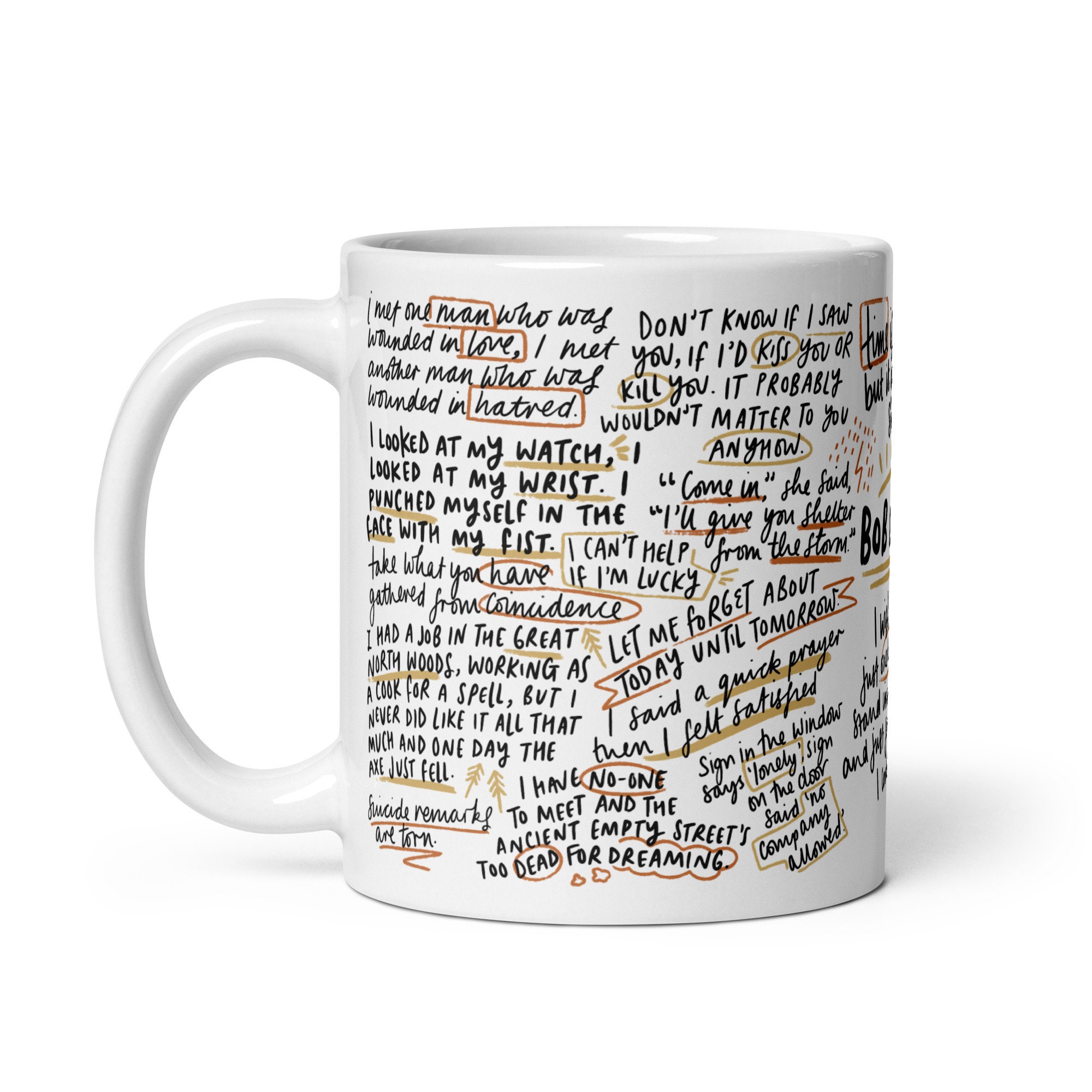 Bob Dylan Lyrics Mug, Handwritten Wordie Mug - Etsy