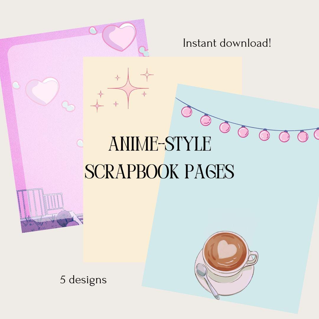 Anime Valentine's Scrapbook Paper | Kawaii Junk Journal (digital ...