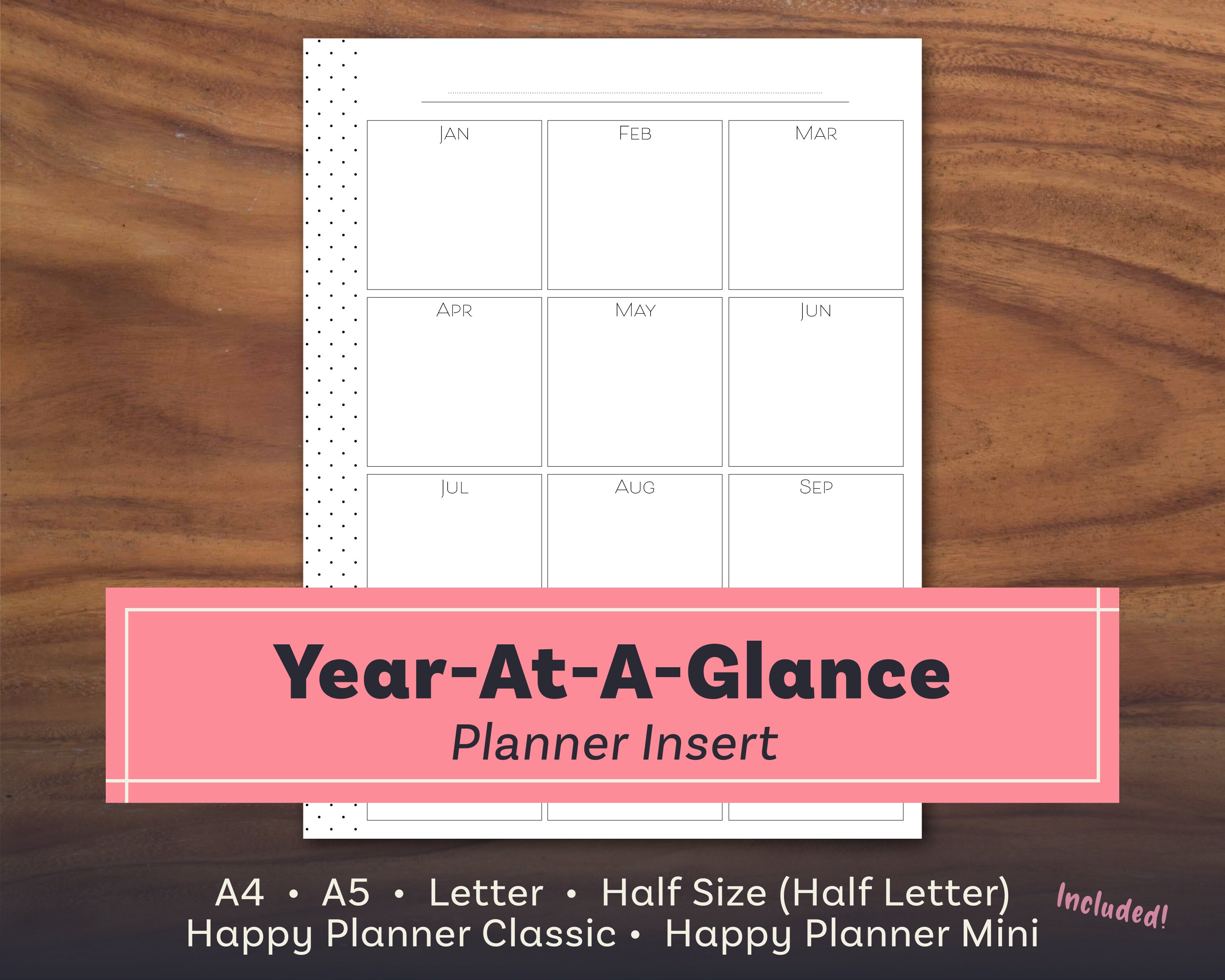 Year at A Glance Insert Yearly Planner Year at A Glance - Etsy