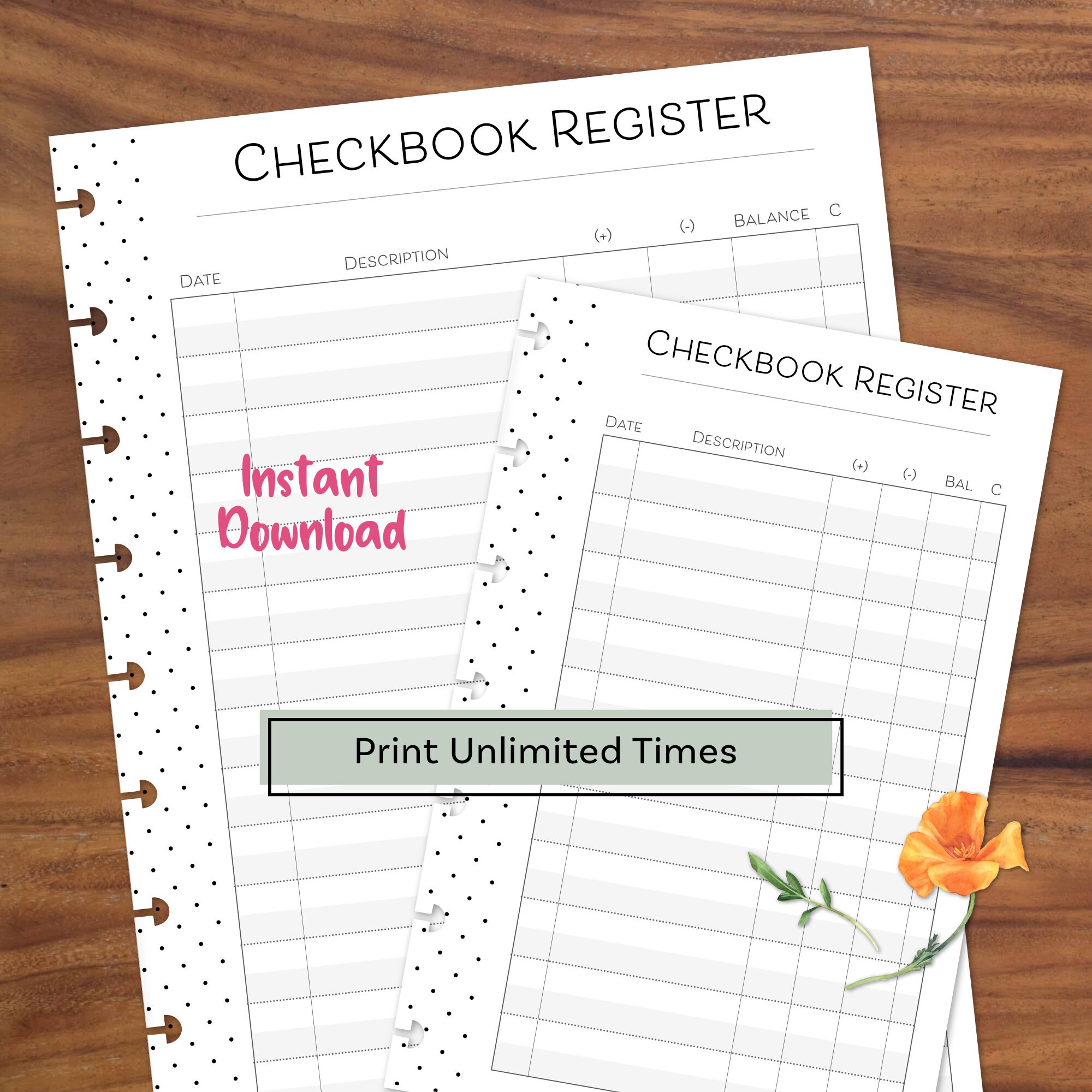 Checkbook Register Printable for Happy Planner Classic & Mini | Etsy