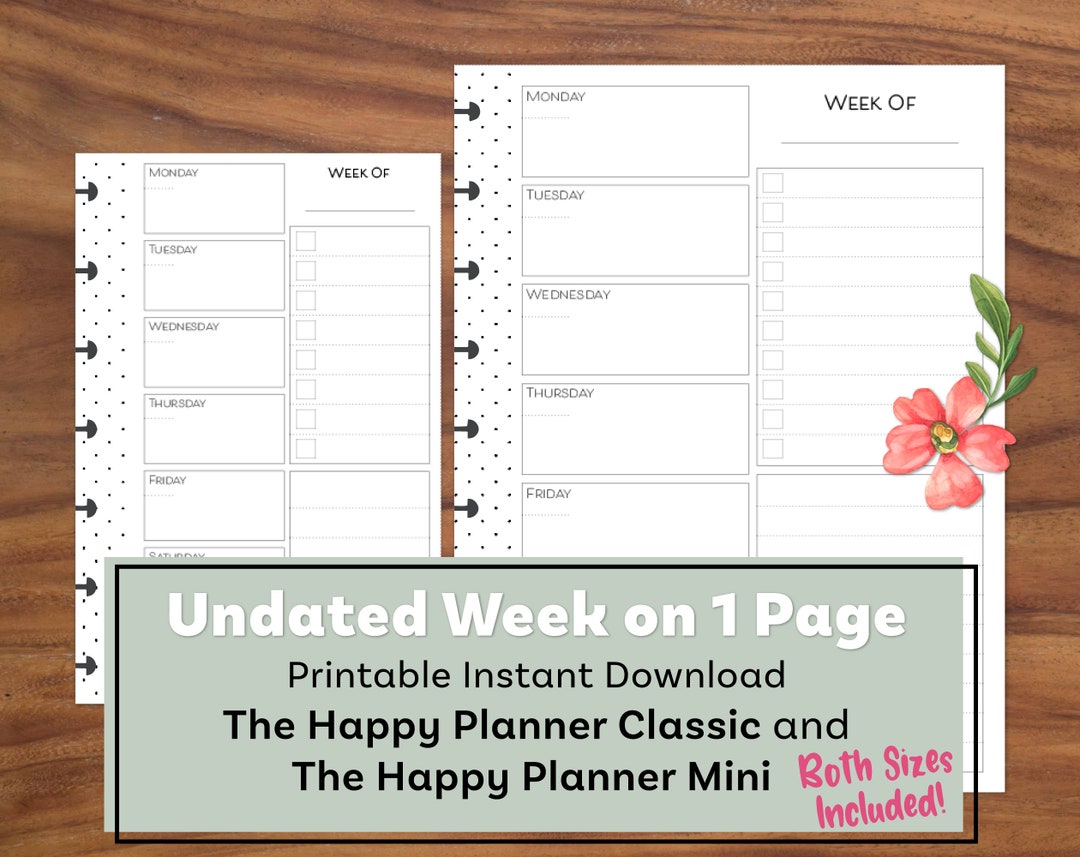 Week on 1 Page Weekly Layout Happy Planner Classic - Etsy