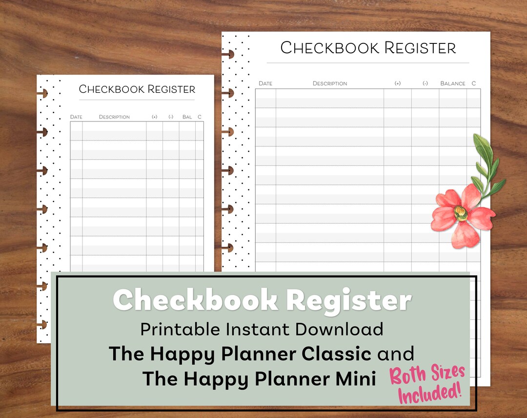 Checkbook Register Printable for Happy Planner Classic & Mini, Expense ...