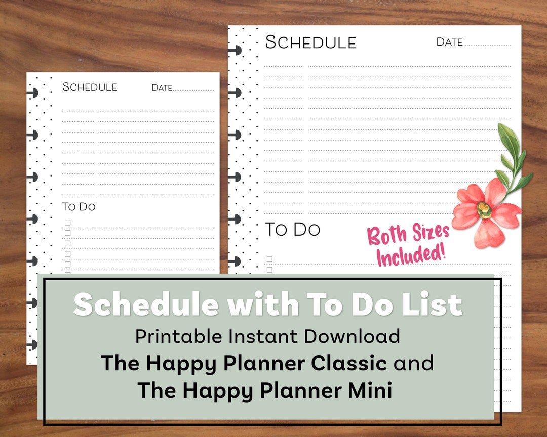 Daily Planner Printable for Happy Planner Classic & Mini Size Planners ...