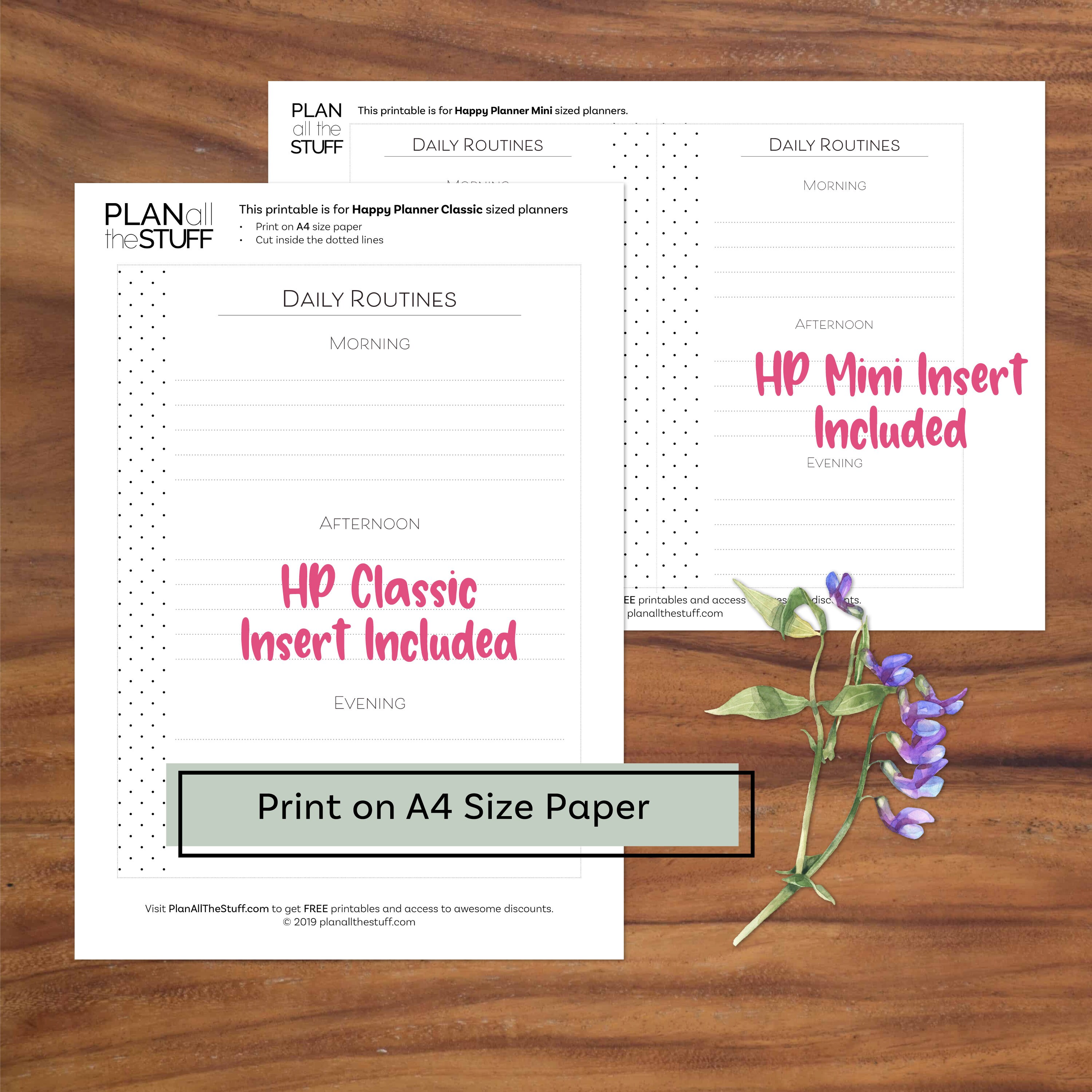Daily Routines Planner Insert, Happy Planner Classic & Mini Sizes ...