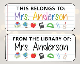 Teacher Book Labels, Teacher Book Stickers, Teacher Name Labels, Custom ...