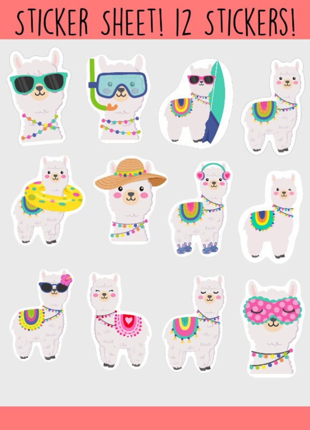 Llama Sticker Sheets, 12 Kiss Cut Stickers - Etsy