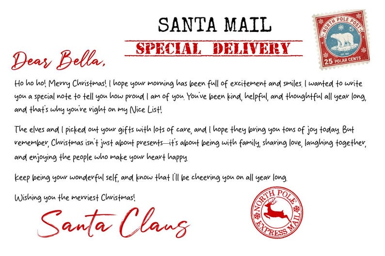 Mailed Letter From Santa, Personalized Santa Letter, Santa's Nice List ...