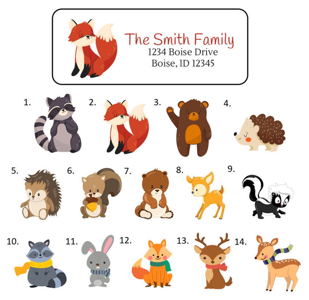 Woodland Animal Address Labels Stickers, 30 Personalized Labels! - Etsy
