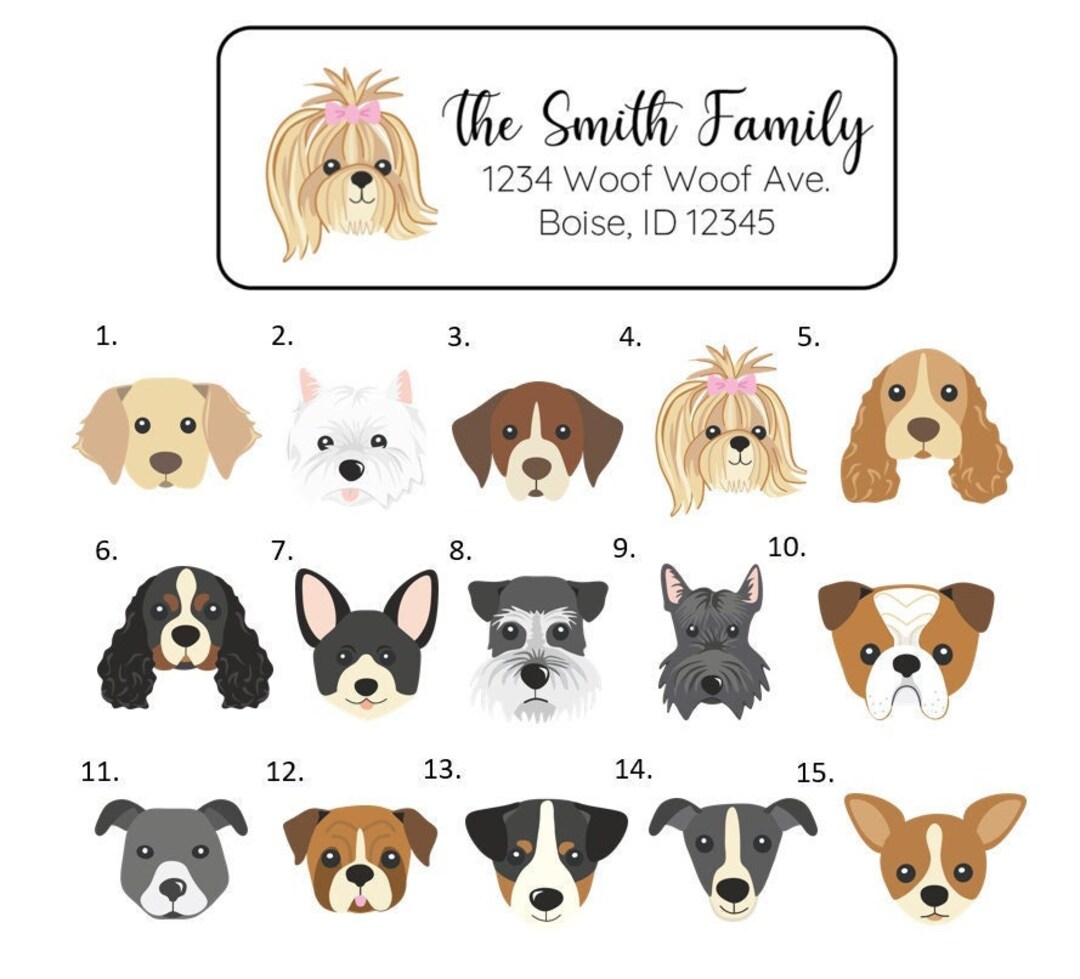 Dog Address Labels Stickers, 30 Personalized Dog Breed Labels! - Etsy