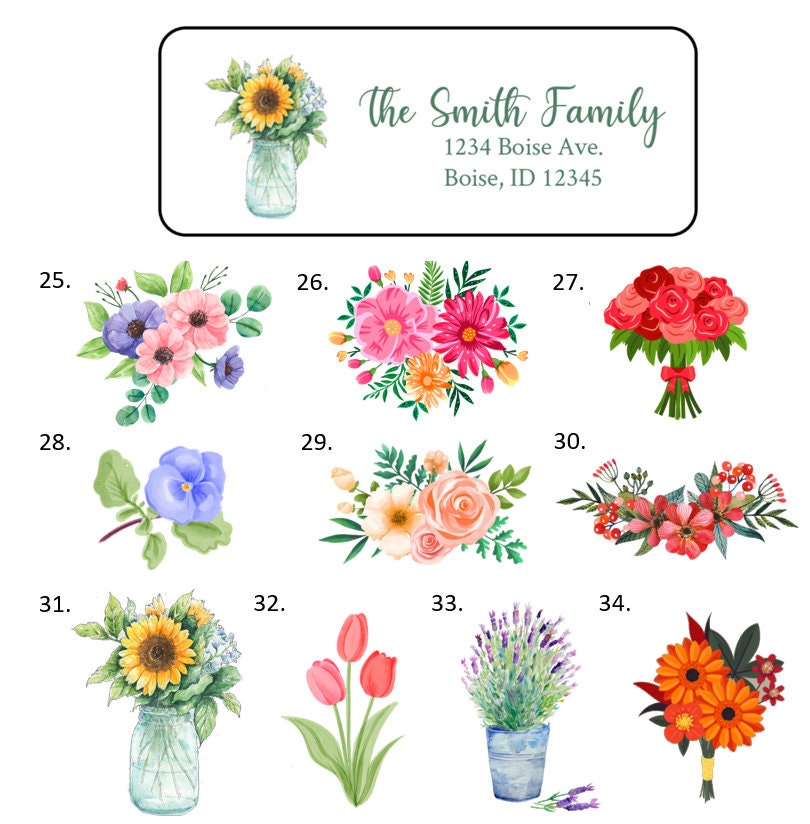 Flower Address Labels Stickers Floral Return Address Labels - Etsy