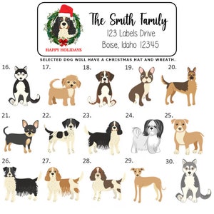 Christmas Dog Address Labels Stickers, 30 Personalized Dog Breed Labels ...