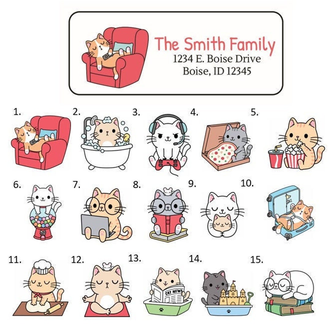 Cat Kitten Address Labels Stickers, 30 Personalized Labels! - Etsy