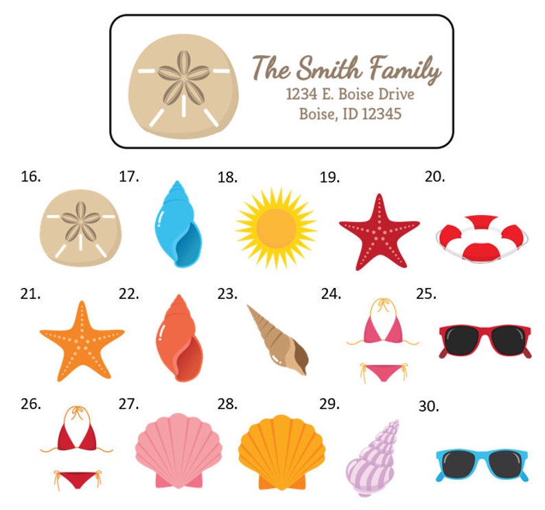 Summer Beach Seashell Address Labels Stickers 30 Personalized - Etsy