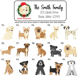 Christmas Dog Address Labels Stickers, 30 Personalized Dog Breed Labels ...