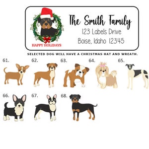 Christmas Dog Address Labels Stickers, 30 Personalized Dog Breed Labels ...