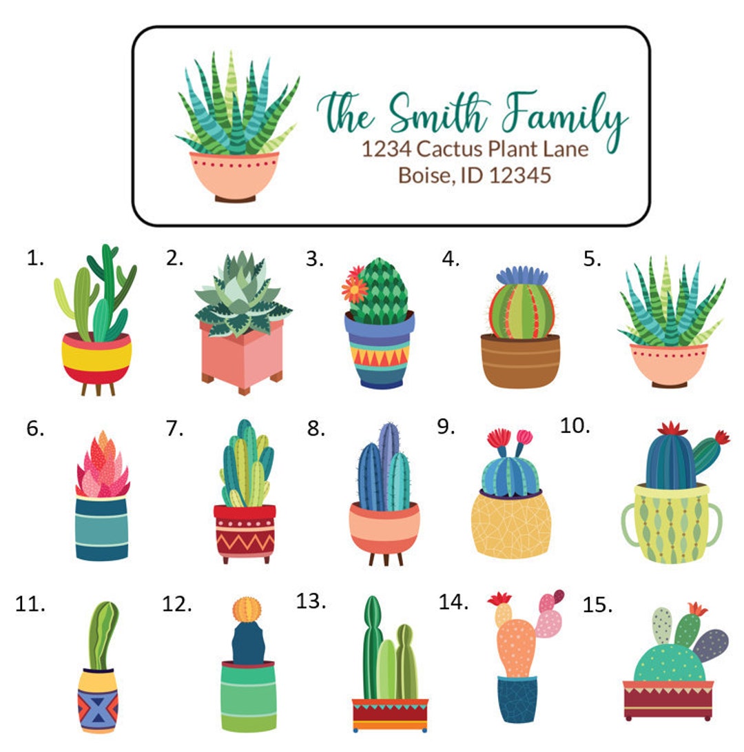 Cactus Succulent Desert Address Labels Stickers, 30 Personalized Labels ...