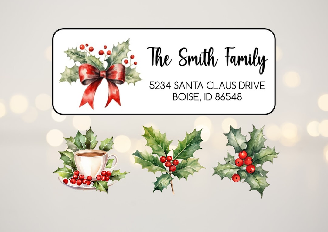 Christmas Address Labels Stickers, Holly Berries Christmas Address ...