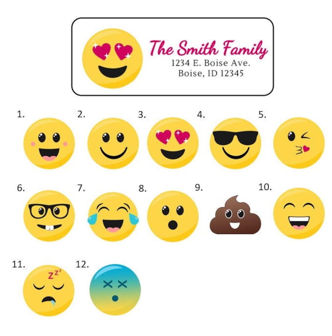 Emoji Emoticon Address Labels Stickers, 30 Personalized Labels - Etsy