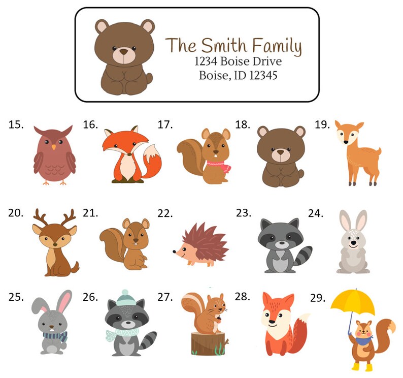 Woodland Animal Address Labels Stickers 30 Personalized - Etsy