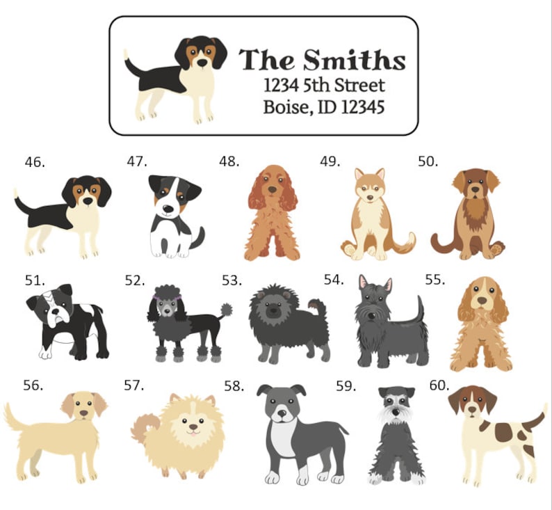 Dog Address Labels Stickers 30 Personalized Dog Breed Labels - Etsy