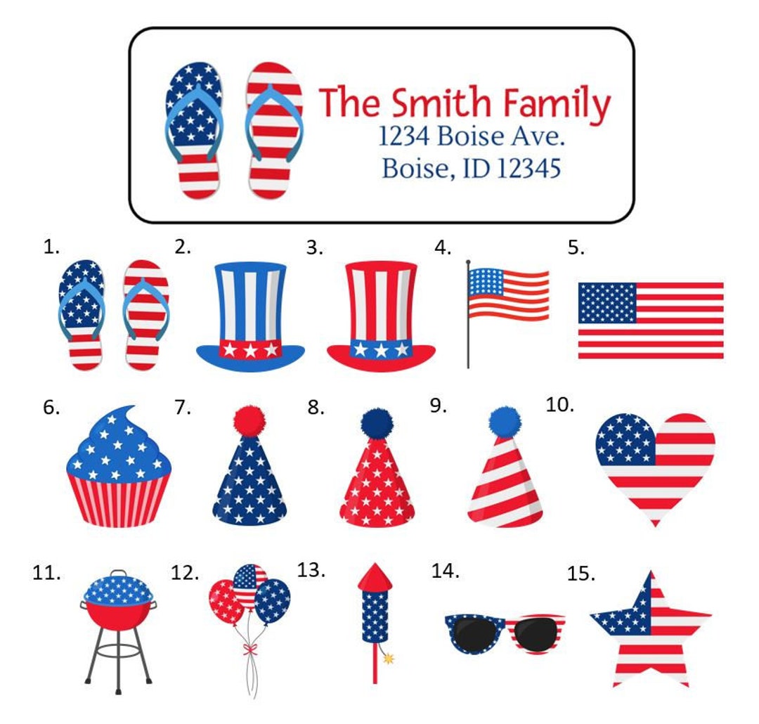 Patriotic American Flag USA Address Labels Stickers, 30 Personalized ...