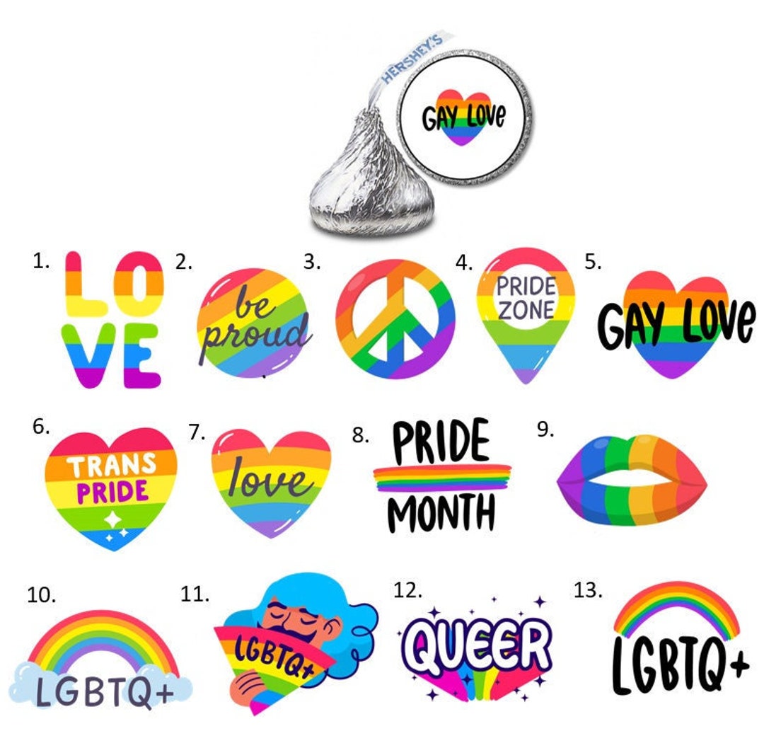 LGBTQ+ Gay Pride Hershey Kiss Labels Stickers, 108 Personalized ...