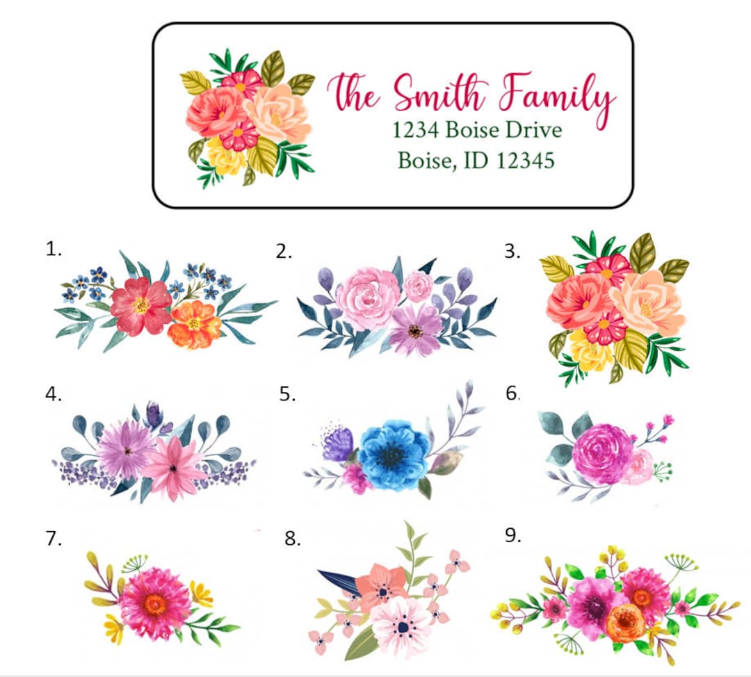 Flower Address Labels Stickers, Floral Return Address Labels ...