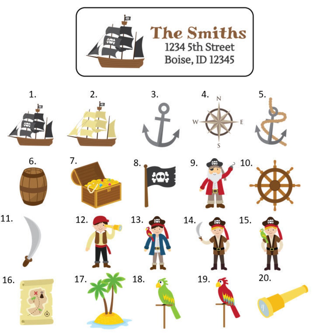 Pirate Address Labels Stickers, 30 Personalized Labels! - Etsy