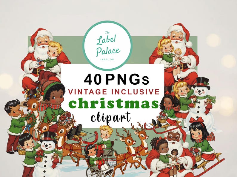 40 Inclusive Vintage Christmas Clipart | Diverse Kids & Santas DIGITAL ...